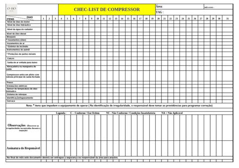 Check List Compressor Xls1 Pdf