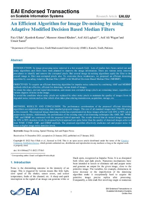 Pdf An Efficient Algorithm For Image De Noising By Using Adaptive