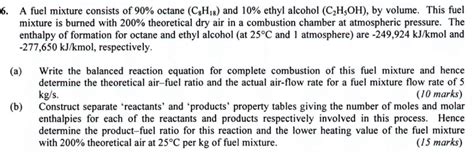 Solved A Fuel Mixture Consists Of 90 Octane C8h18 And 10