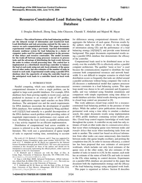 Pdf Resource Constrained Load Balancing Controller For A Parallel Database