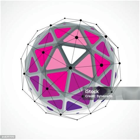 삼각형 면을 사용하여 만든 3d 벡터 디지털 와이어 프레임 구형 객체 선 메시로 작성된 기하학적 다각형 구조입니다 웹 디자인에 사용하기 위한 낮은 폴리 모양 보라색 격자