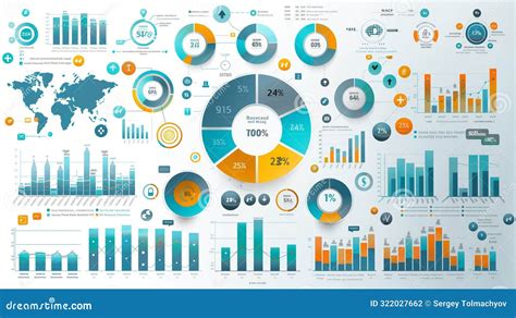 Data Visualization Charts And Graphs With World Map And Percentages