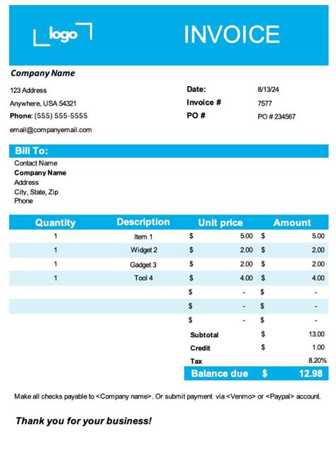 Downloadable Free Invoice Templates