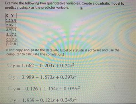 Solved Examine The Following Two Quantitative Variables