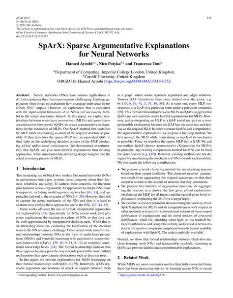 Pdf Sparx Sparse Argumentative Explanations For Neural Networks