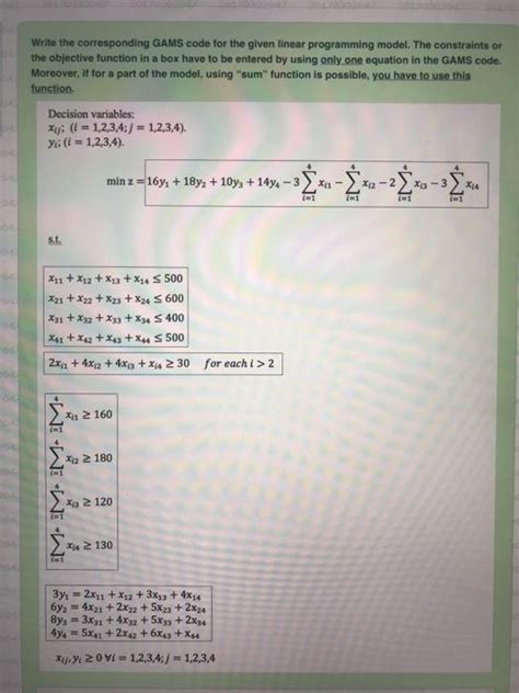 solved write the corresponding gams code for the given