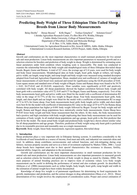 Pdf Predicting Body Weight Of Three Ethiopian Thin Tailed Sheep Breeds From Linear Body