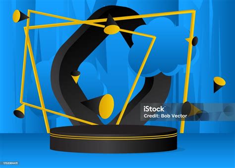 추상 노란색 파란색 및 검은색 제품 디스플레이 모형 벡터 실린더 받침대 연단 프레젠테이션을 위한 최소한의 기하학적 무대 쇼케이스