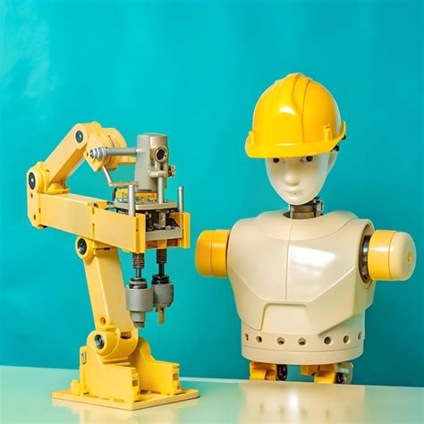 A Friendly Robot In A Yellow Hardhat Looks Curiously At An Articulated