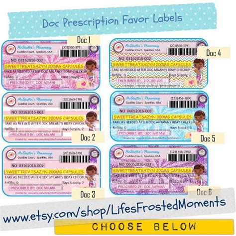 Pdf Prescription Labels Doc Mcstuffins And Friends Inspired Labels Sticker Paper Favor Labels