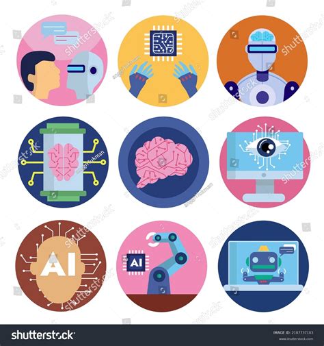 Colorful Artificial Intelligence Machine Learning Icons Stock Vector