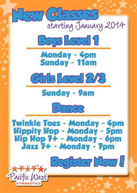 New Classes Starting January 2014 Pacific West Gymnastics