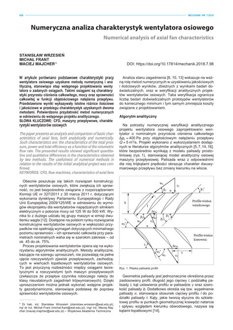Pdf Numerical Analysis Of Axial Fan Characteristics