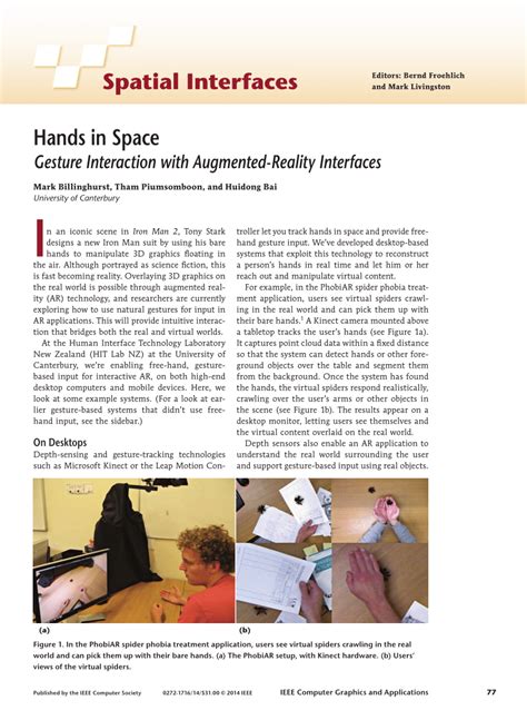 Pdf Hands In Space Gesture Interaction With Augmented Reality Interfaces