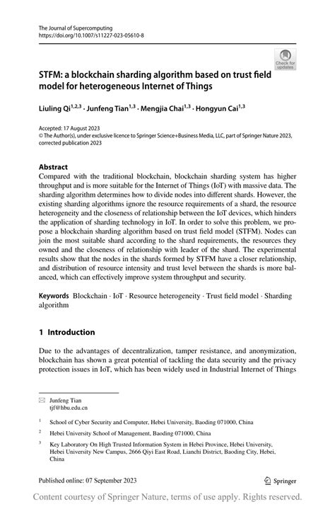 Stfm A Blockchain Sharding Algorithm Based On Trust Field Model For