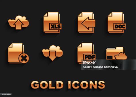 클라우드 다운로드 Doc 파일 문서 저장 텍스트 폴더 Pdf 삭제 다음 페이지 화살표 업로드 및 Xls 아이콘을 설정합니다 벡터