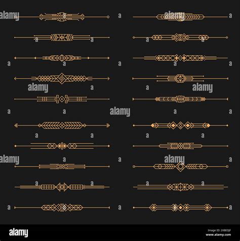 Golden Art Deco Dividers Menu Border Frames Elegant Line Ornament