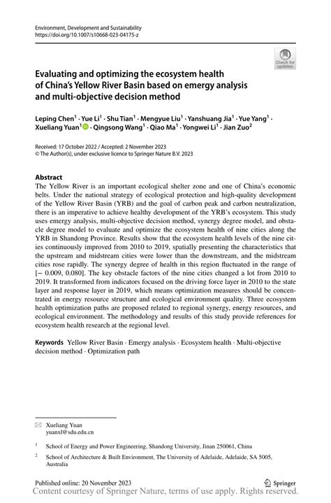 Evaluating And Optimizing The Ecosystem Health Of Chinas Yellow River Basin Based On Emergy