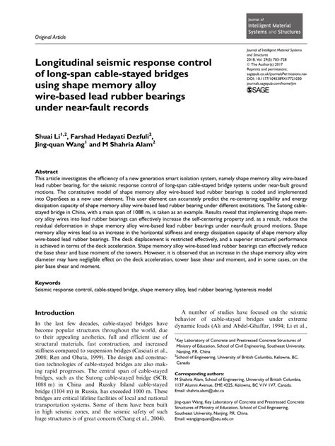 Pdf Longitudinal Seismic Response Control Of Long Span Cable Stayed Bridges Using Shape Memory