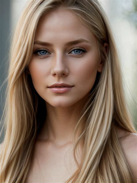 A Close Up Of A Woman With Long Blonde Hair And Blue Eyes Seaart Ai