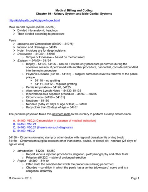 Medical Billing And Coding Urinary And Male Genital Systems