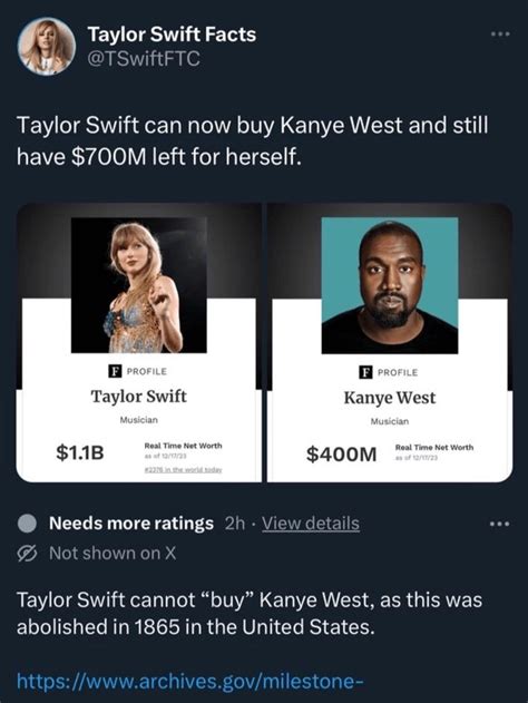 Taylor Swift Cannot Buy Kanye West As This Was Abolished In 1865 In The United States R