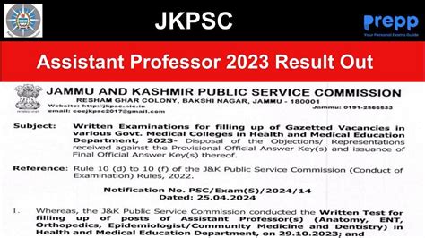 Jkpsc Assistant Professor Final Answer Key And Result 2023 Released At
