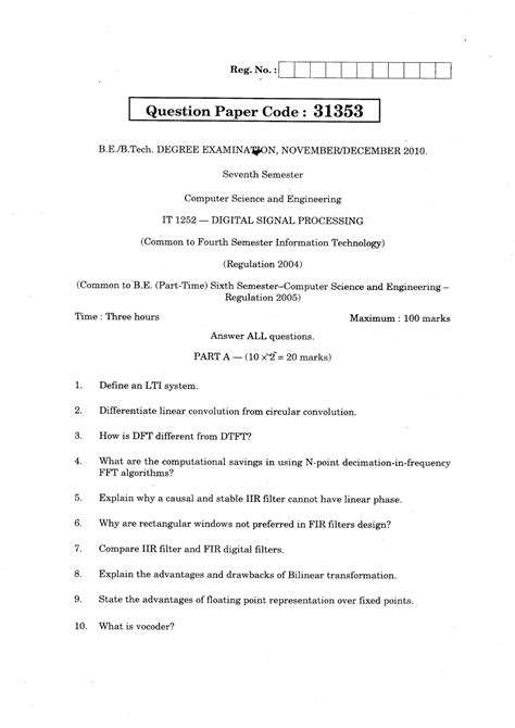 Anna University Question Bank Digital Signal Processing
