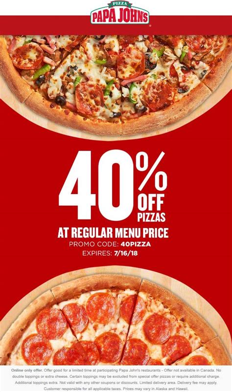 40 Off Pizzas At Papa Johns Via Promo Code 40pizza Papa Johns