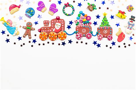 메리 크리스마스 인사말 카드 장식입니다 산타 크리스마스 나무와 과자 눈사람 순 록 및 선물 기차 0명에 대한 스톡 사진 및 기타 이미지 Istock