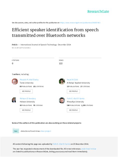 Pdf Efficient Speaker Identification From Speech Transmitted Over Bluetooth Networks