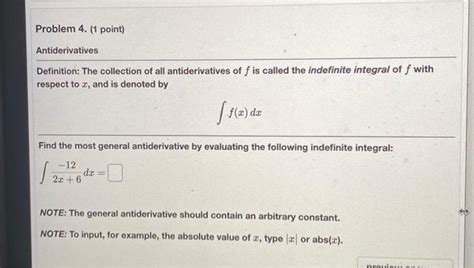 Solved Definition The Collection Of All Antiderivatives Of