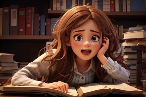 Premium Photo Girl Yawning In Front Of Open Book