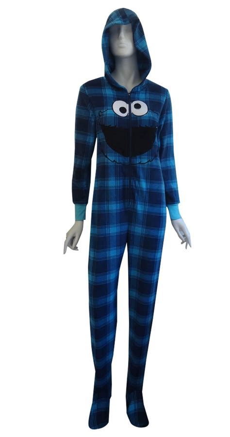 Sesame Street Cookie Monster Plaid Hooded Onesie Pajamas Onesie
