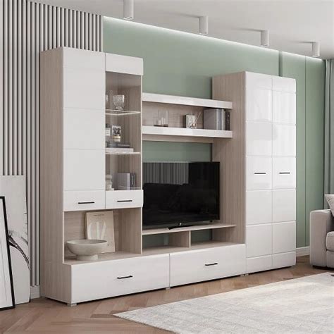 Недорогая гостиная “Дублин-3” Сонома/Белый глянец | LaveMebel