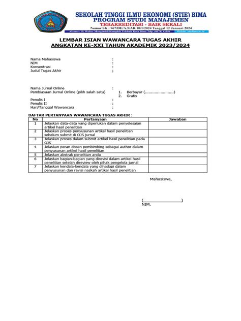 Form Wawancara Untuk Mahasiswa Pdf