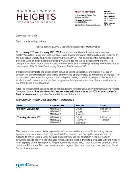 Eqao Grade 9 Math Assessment Details Mth1w Jan 2026 Studocu