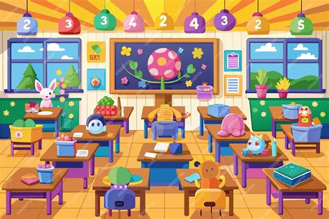 Premium Vector A Classroom Filled With Various Animals And A Teacher