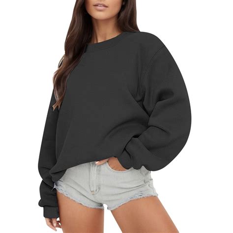Fsqjgq Oversized Crewneck Hoodies For Women Casual Loose Solid Color