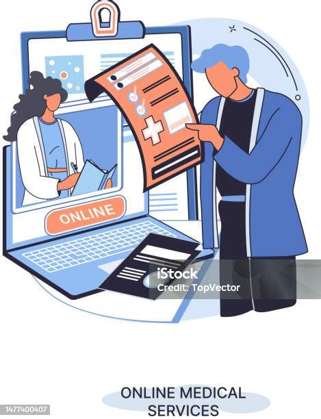 온라인 의료 서비스 웹 사이트 및 모바일 애플리케이션 전문 의료 상담 받기 개념에 대한 스톡 벡터 아트 및 기타 이미지 개념 건강 진단 건강관리와 의술 Istock