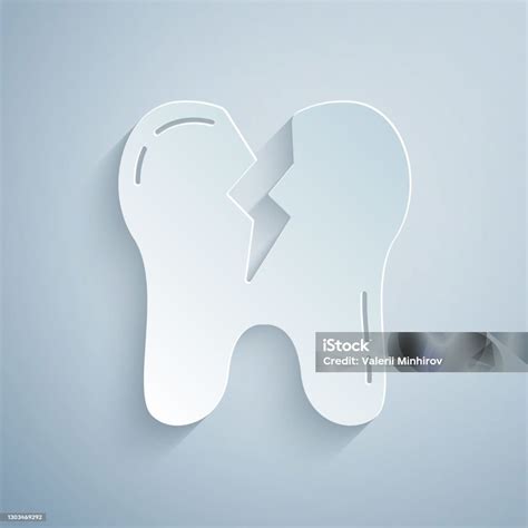 회색 배경에 분리 된 깨진 치아 아이콘을 잘라 종이 치과 문제 아이콘 치과 치료 기호 종이 아트 스타일 벡터 3차원 형태에 대한 스톡 벡터 아트 및 기타 이미지 Istock