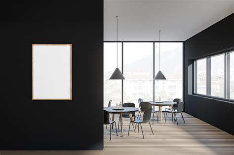 블랙 테이블과 의자 모형 포스터가 있는 현대적인 카페 인테리어 0명에 대한 스톡 사진 및 기타 이미지 0명 3차원 형태 가구 Istock