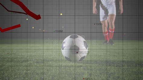 Soccer Ball On Field With Data Analysis Animation Over Player In Background Stock Footage