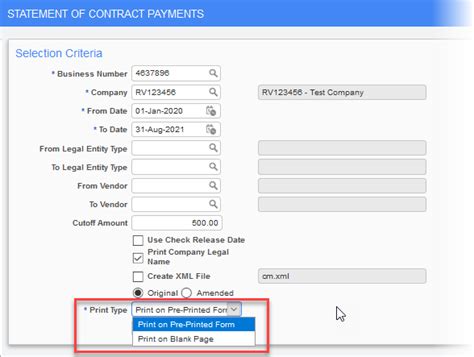 Accounts Payable Printing Options For T5018 Forms