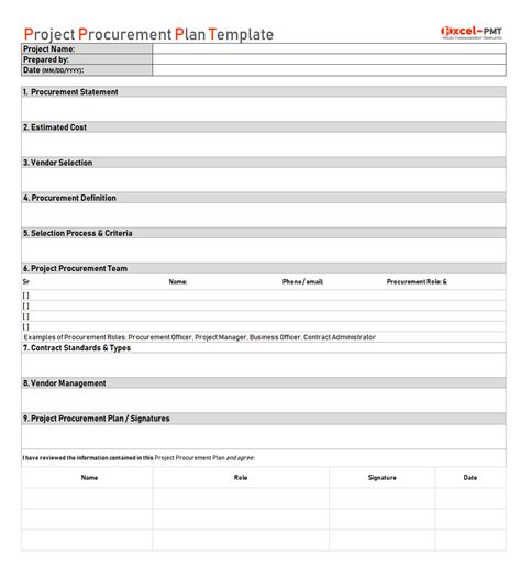 Project Procurement Plan Template