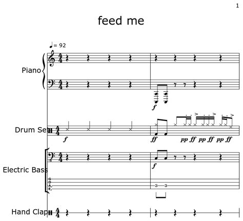 Feed Me Sheet Music For Piano Drum Set Electric Bass Hand Clap
