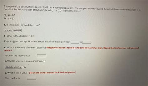 Solved A Sample Of 35 Observations Is Selected From A Normal