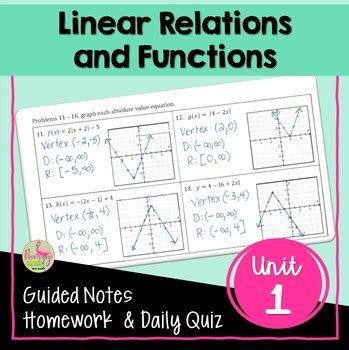 Linear Relations And Functions Unit Essentials Algebra By Jean Adams