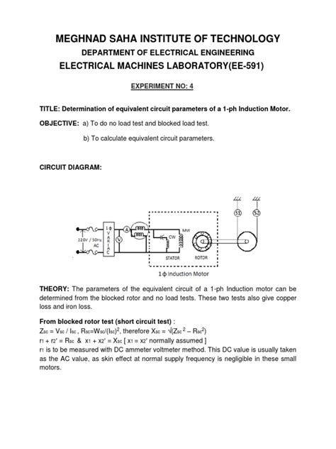 13 Determination Of Equivalent Circuit Parameters Of A 1 Ph Induction Motor Pdf Electric