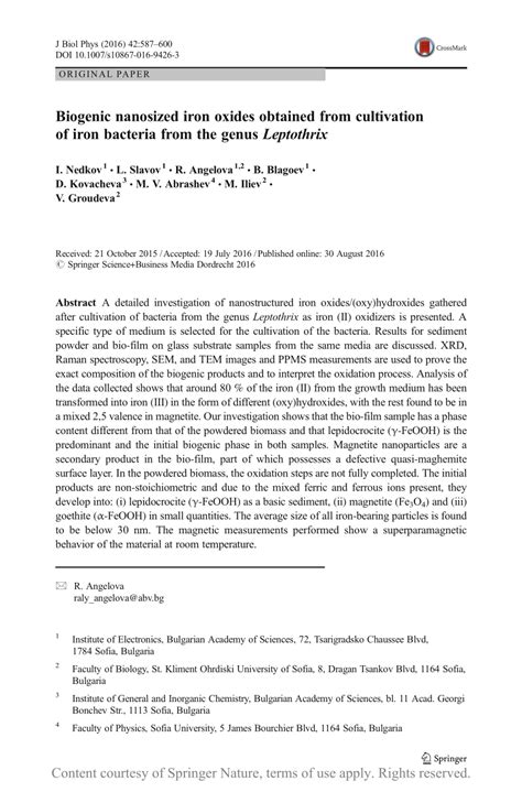 Biogenic Nanosized Iron Oxides Obtained From Cultivation Of Iron Bacteria From The Genus